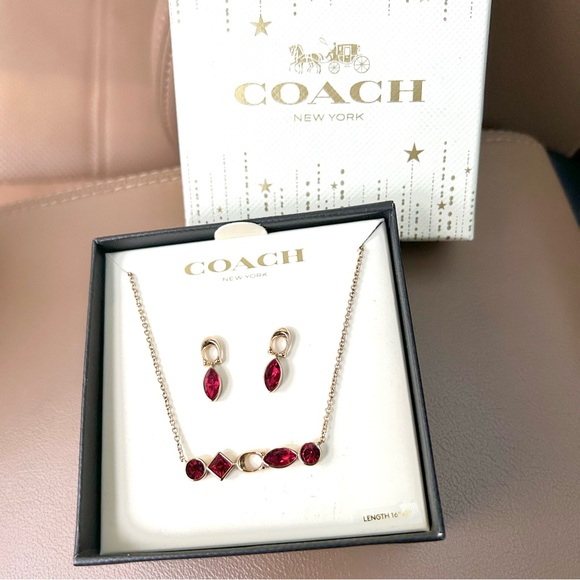 Coach | Jewelry | Nwt Coach Gold Tone Signature Logo And Red Gemstones ...